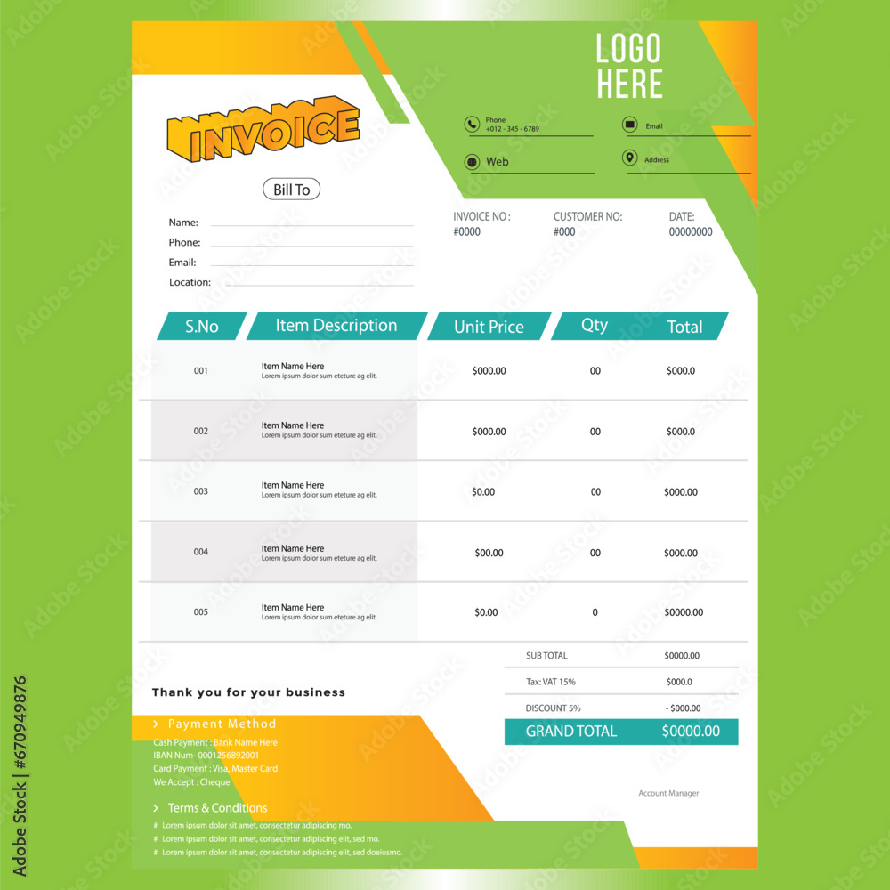 Invoice Template Design, Corporate Invoice Design Template, Vector ...