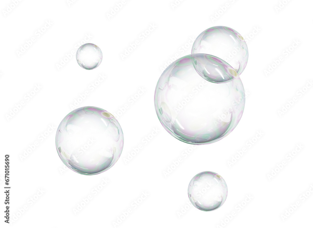 3D Soap bubble floating on white background. Water foam bubbles with ...