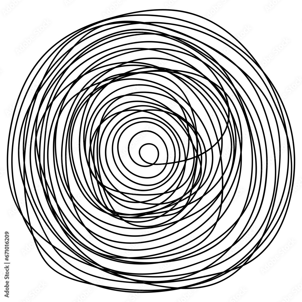 A tangled ball of doodles. Sketch. A ball twisting towards the center ...