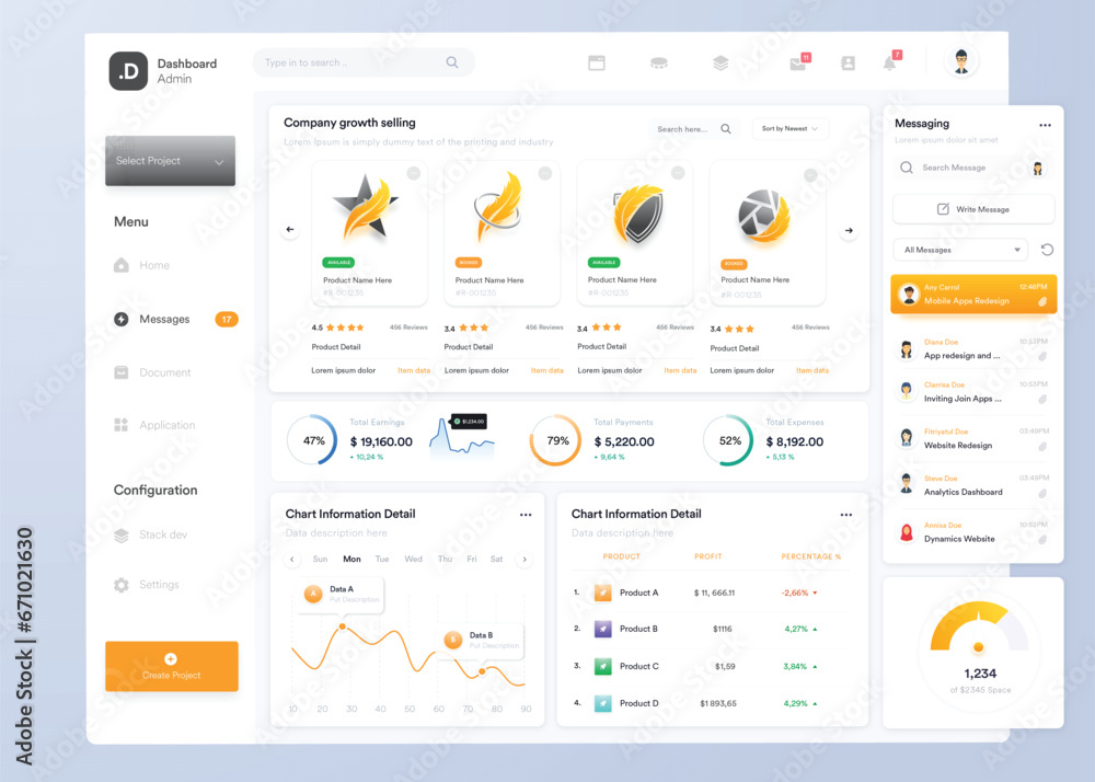 UI UX Infographic dashboard. UI design with graphs, charts and diagrams ...