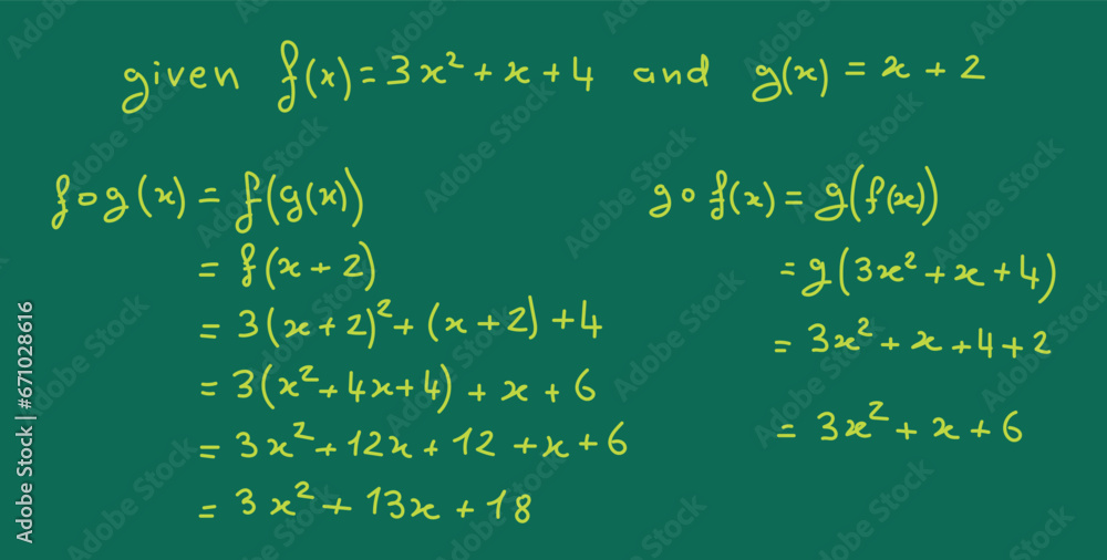 Example of composition of two functions in mathematics. Scientific ...
