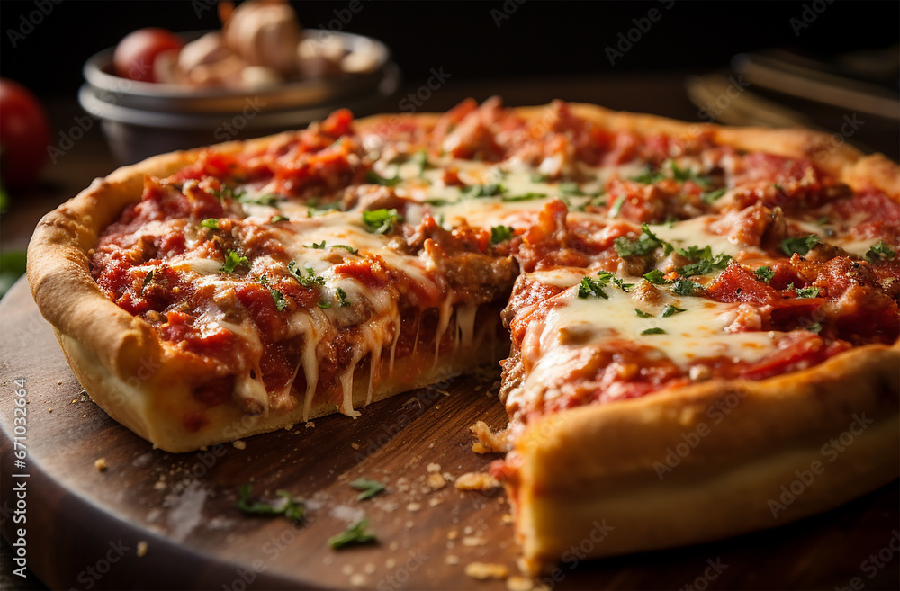 Chicago Deep Dish pizza is a thick, pan-style pizza with layers of ...