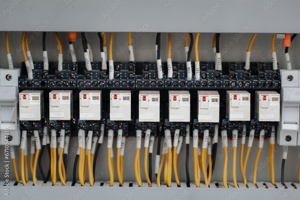 Electrical control cabinet Relay and fuse set Electrical system work ...