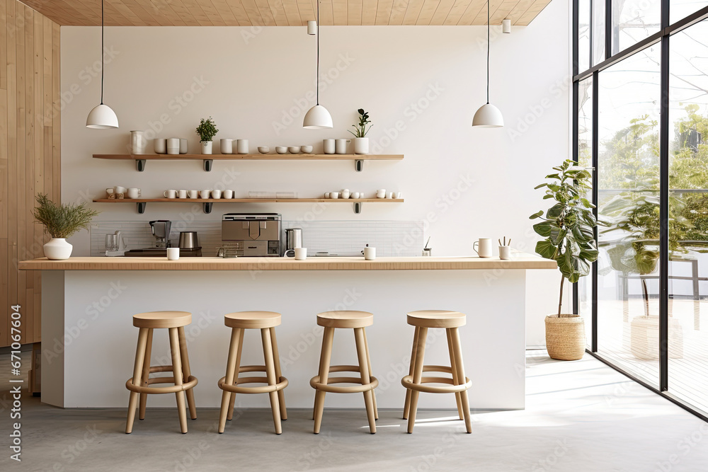 Minimal interior design of cafe or coffee cafe bar shop in clean ...