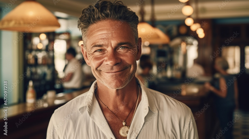 Fictitious happy caucasian foreign business owner in the Dominican ...