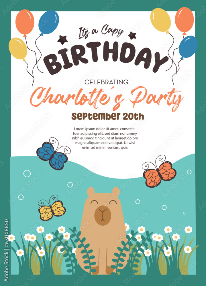 Capybara birthday party invitation Stock Vector | Adobe Stock