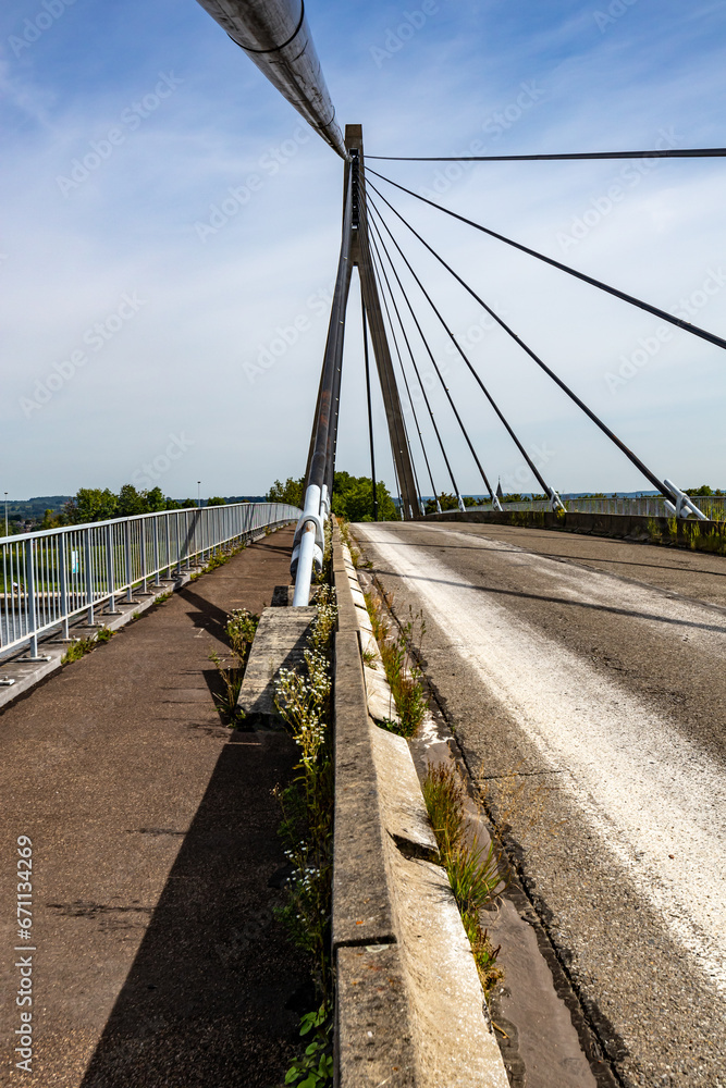 Lanaye cable-stayed bridge, vehicular road and pedestrian or bicycle ...
