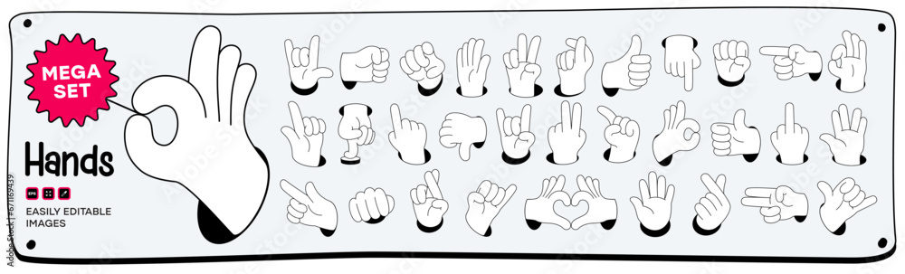 Mega set of Cartoon comic hands gestures with different signs and ...