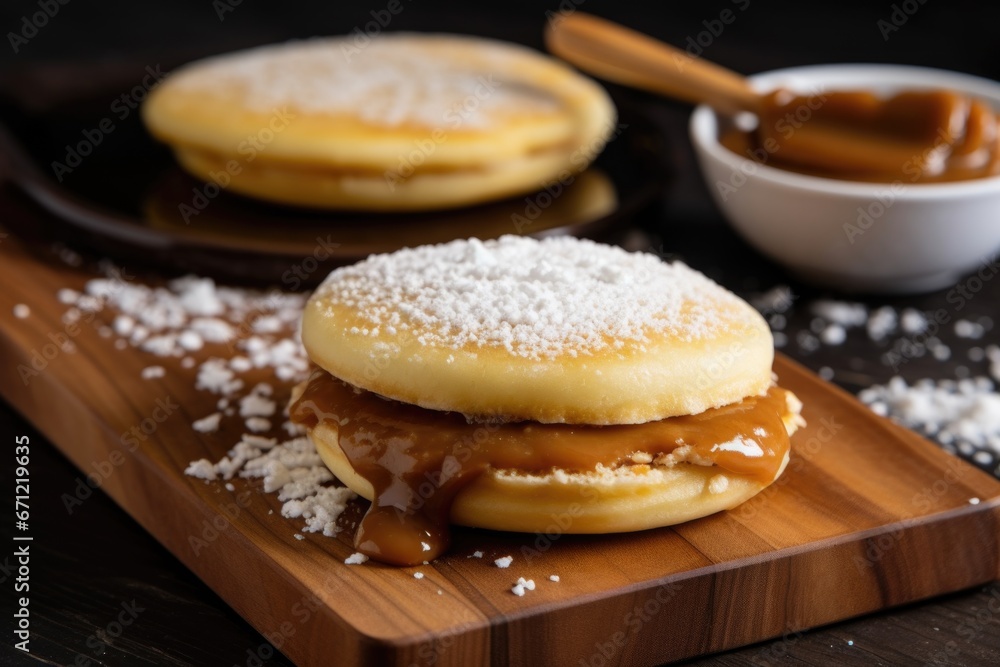 Sweet arepa dessert: cornmeal dough filled with creamy dulce de leche ...