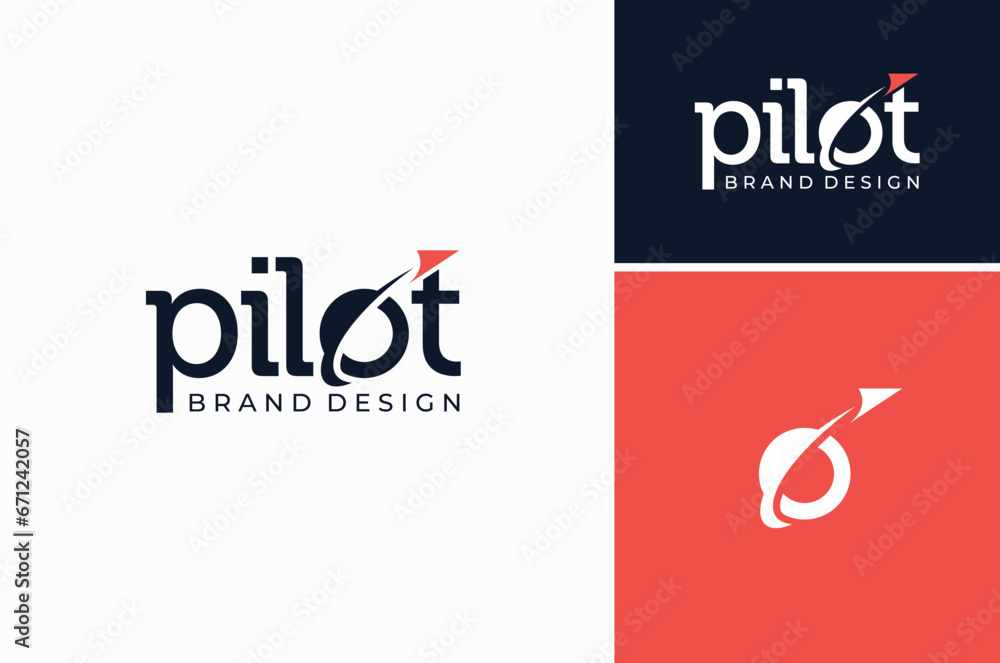 Pilot Paper Plane word mark letter O logotype lettering typography for ...