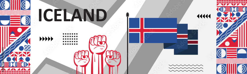 Iceland national day banner design. red white blue color. Icelanders ...