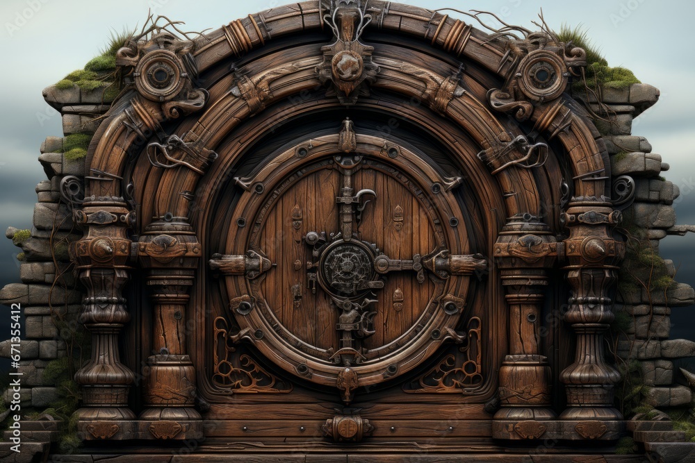 Medieval dungeon door slowly swinging open, revealing a dark and gloomy ...