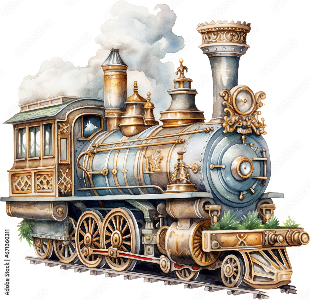Vintage Steampunk Watercolor Old Train Clipart, Isolated Stock Illustration | Adobe Stock