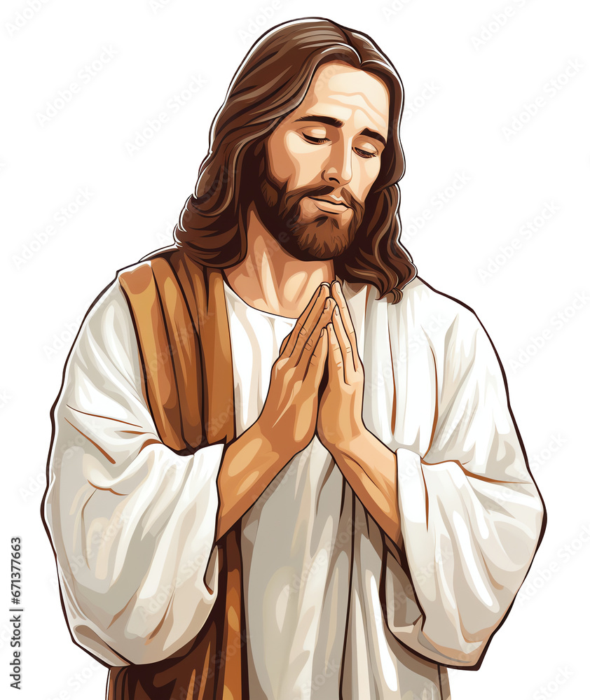 Bible Character Jesus Christ Praying, Isolated Cartoon Clipart ...