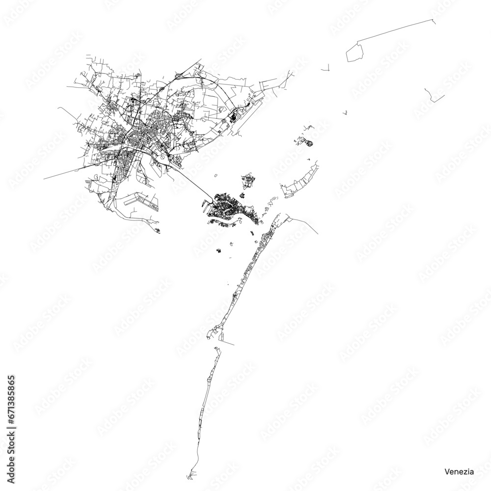 Venice city map with roads and streets, Italy. Vector outline ...