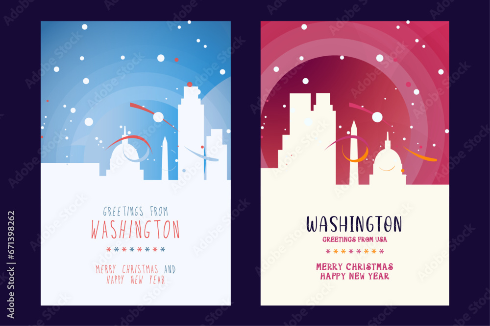 Washington city poster with Christmas skyline, cityscape, landmarks ...
