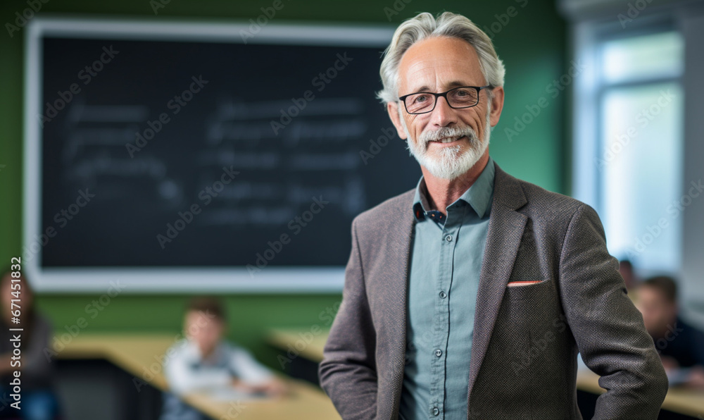 Professor, Teacher Man 55 years old with grey hair giving a lecture at ...