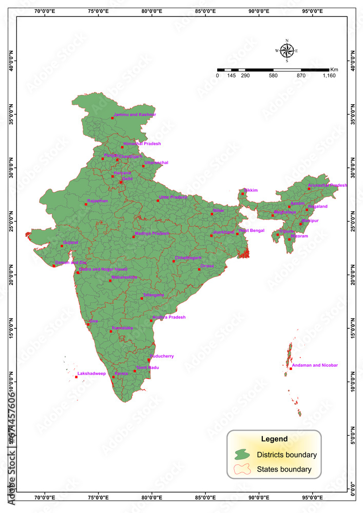 map of india with states and districts boundary Stock Illustration ...