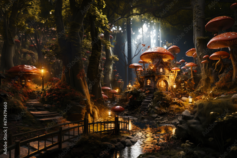 Miniature fairy house in amanita muscaria mushroom. Fairy tale mushroom ...