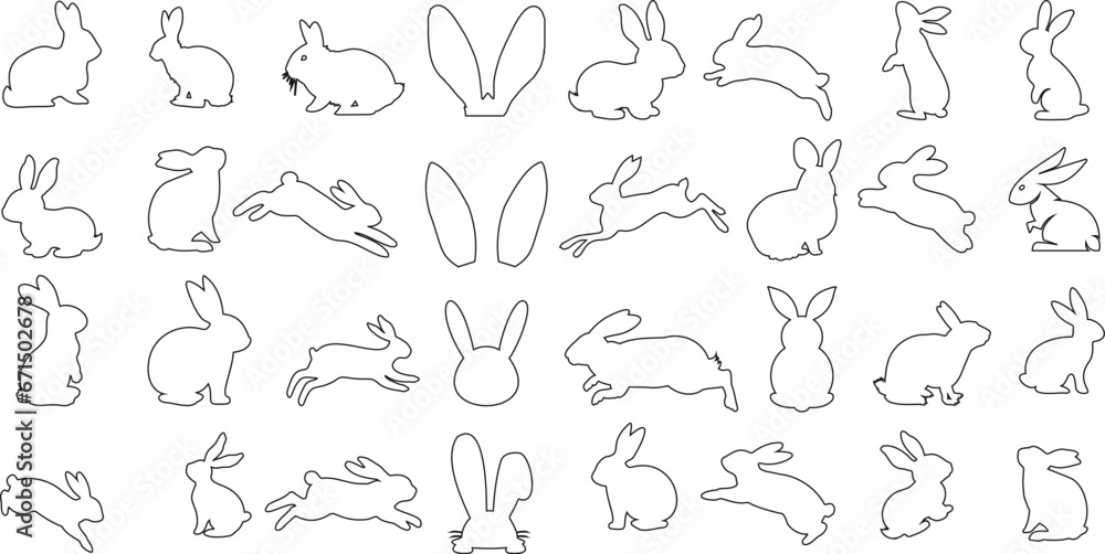 Rabbit line art vector illustration set, perfect for Easter, spring ...