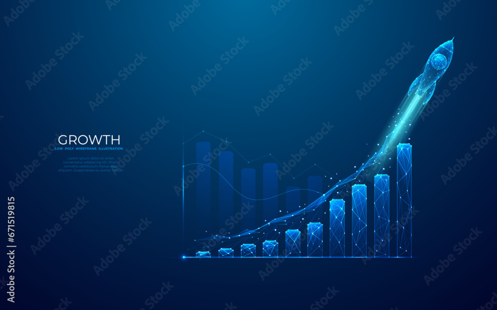 Abstract growth graph chart with launch rocket on technology blue ...