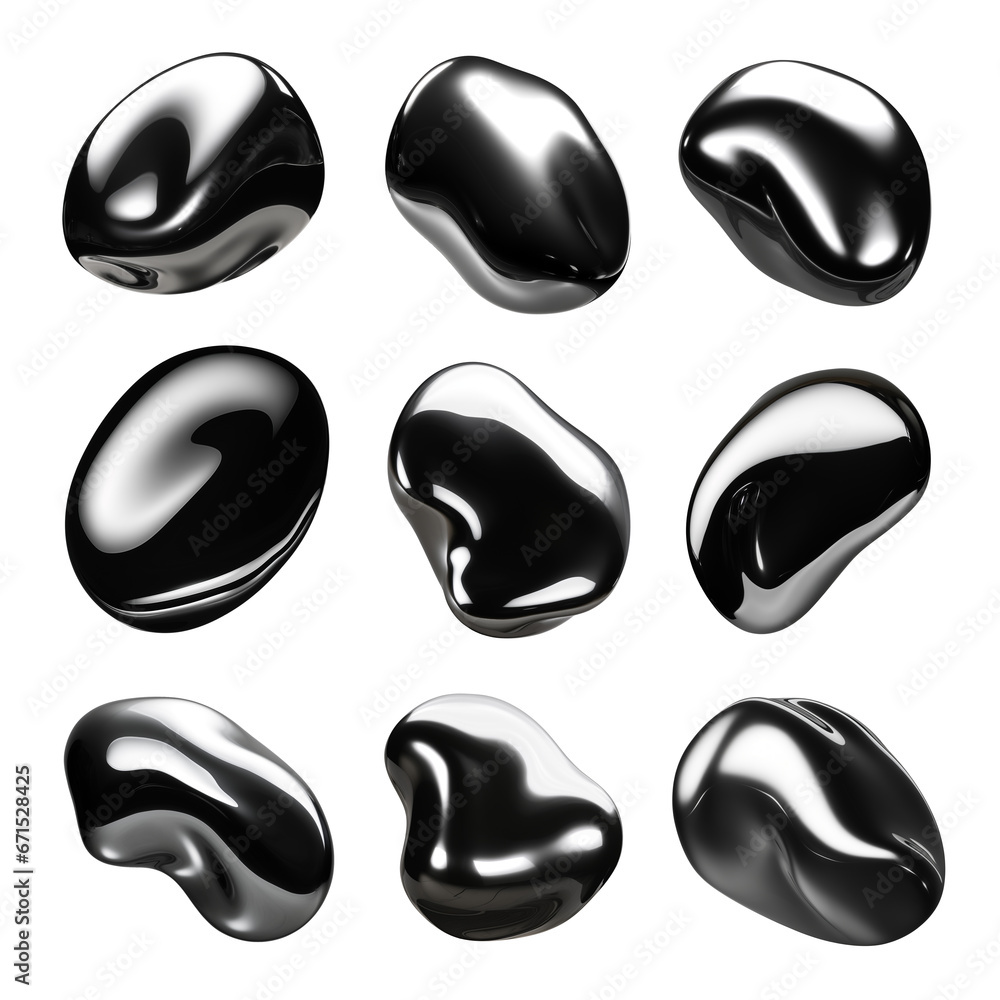 Liquid metal chrome blobs isolated png. Melted chrome drop shapes on ...
