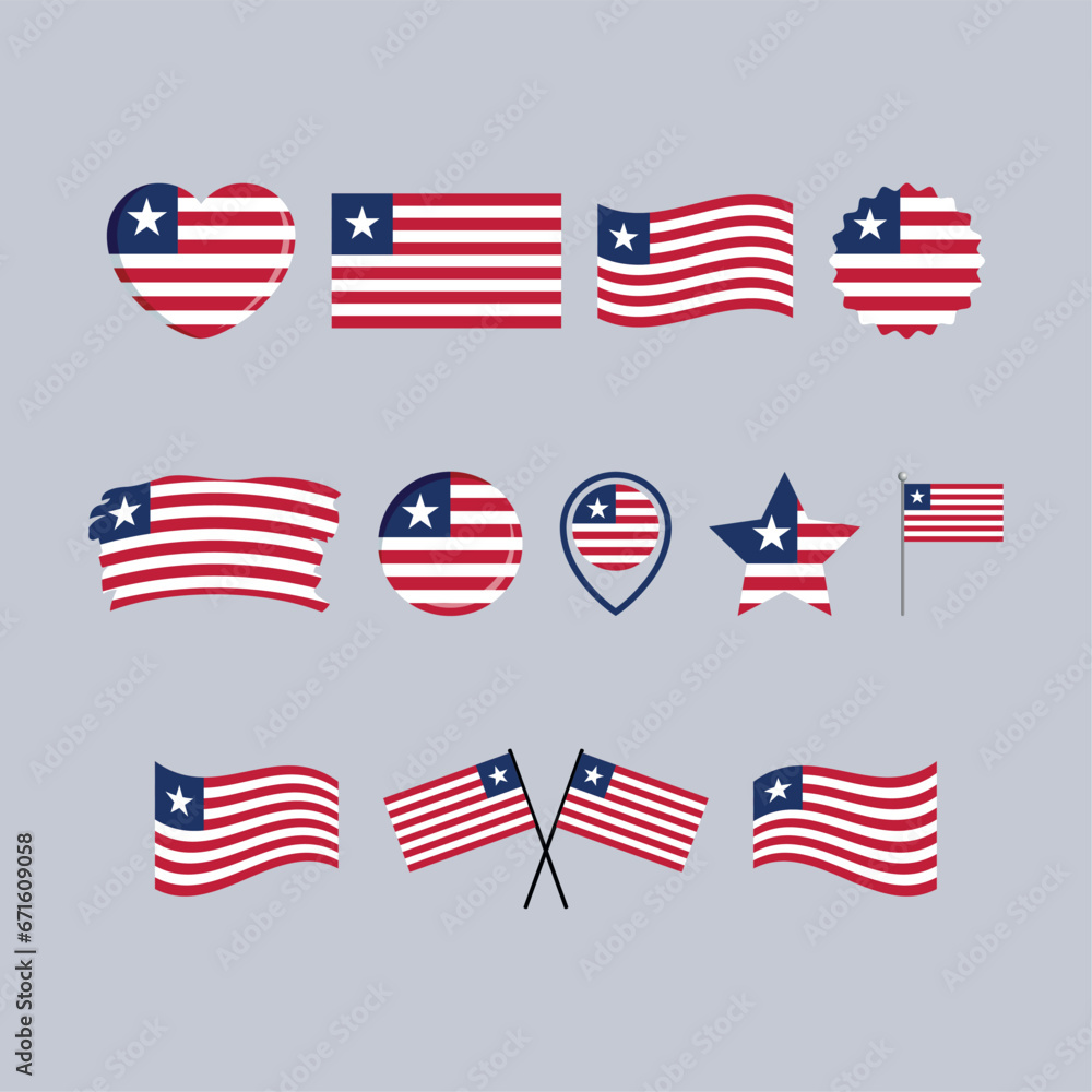 Liberia flag icon set vector isolated on a gray background. Liberian ...