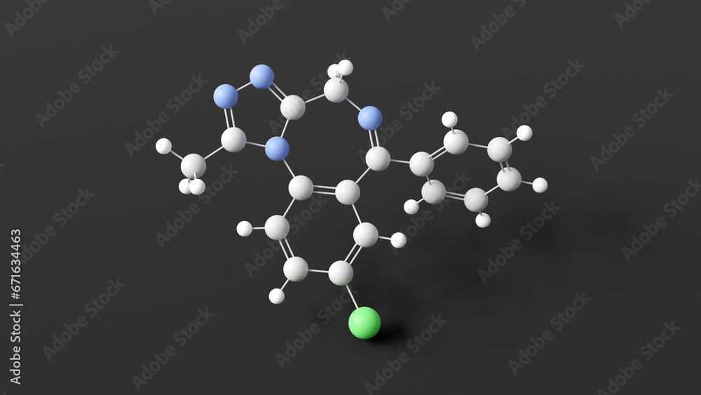 alprazolam molecular structure, benzodiazepines, ball and stick 3d ...