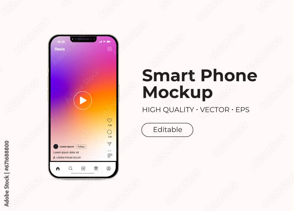 new iphone 14 mockup. realistic eps vector mobile device. edible vector instagram reel smart ...