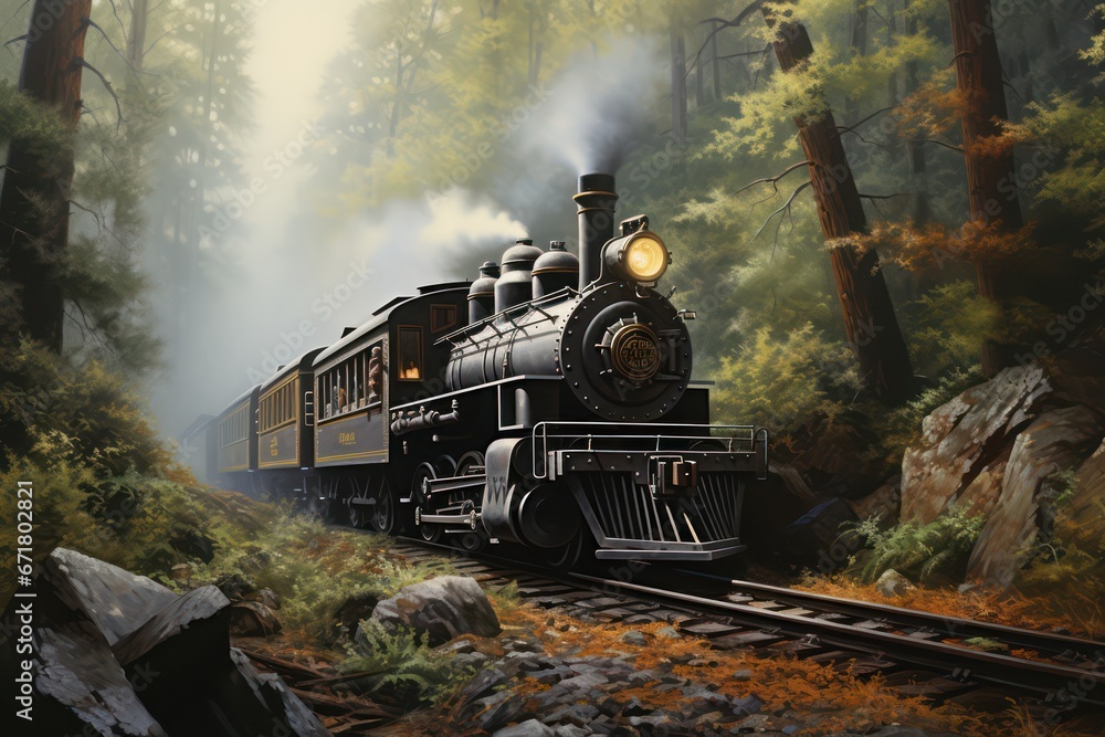 Vintage watercolor clipart featuring a classic steam locomotive ...