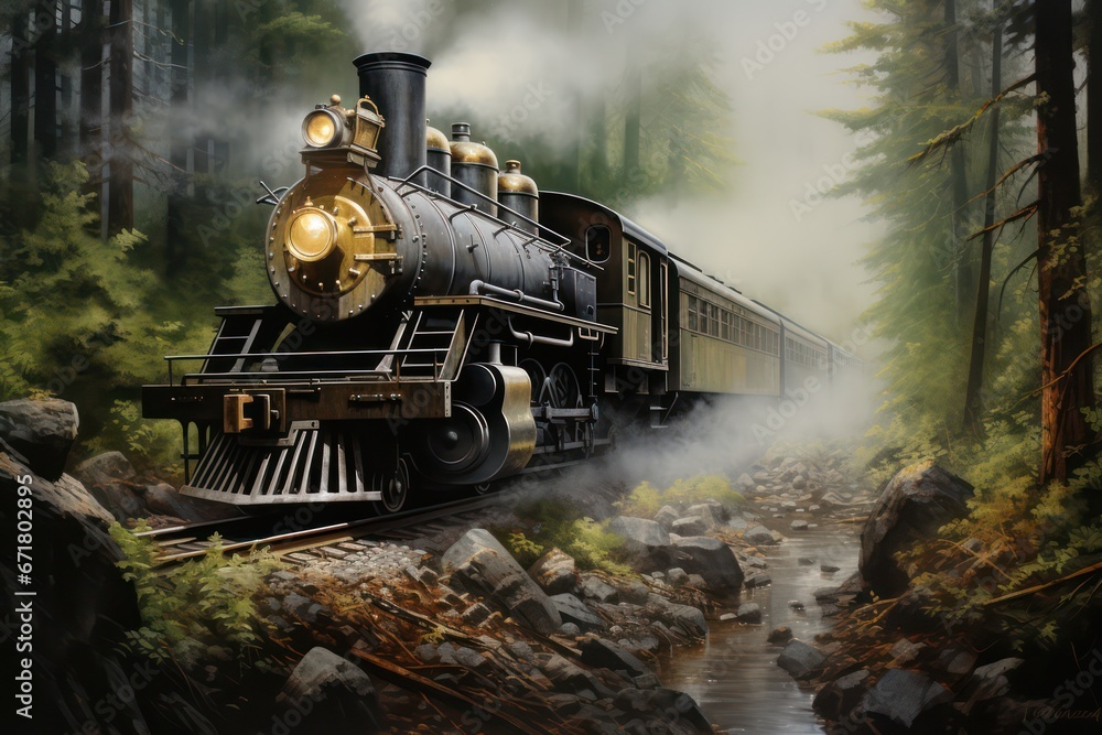 classic steam locomotive watercolor clipart for backgrounds. A ...