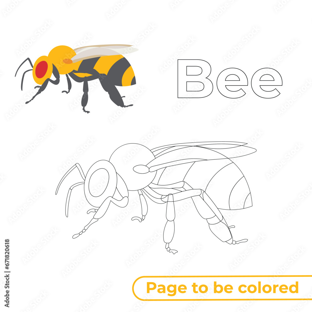 Bee Coloring Page for Kids. Handwriting practice sheet. Educational ...