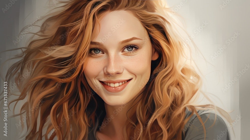 Young woman with blue eyes and golden hair, radiating confidence and ...