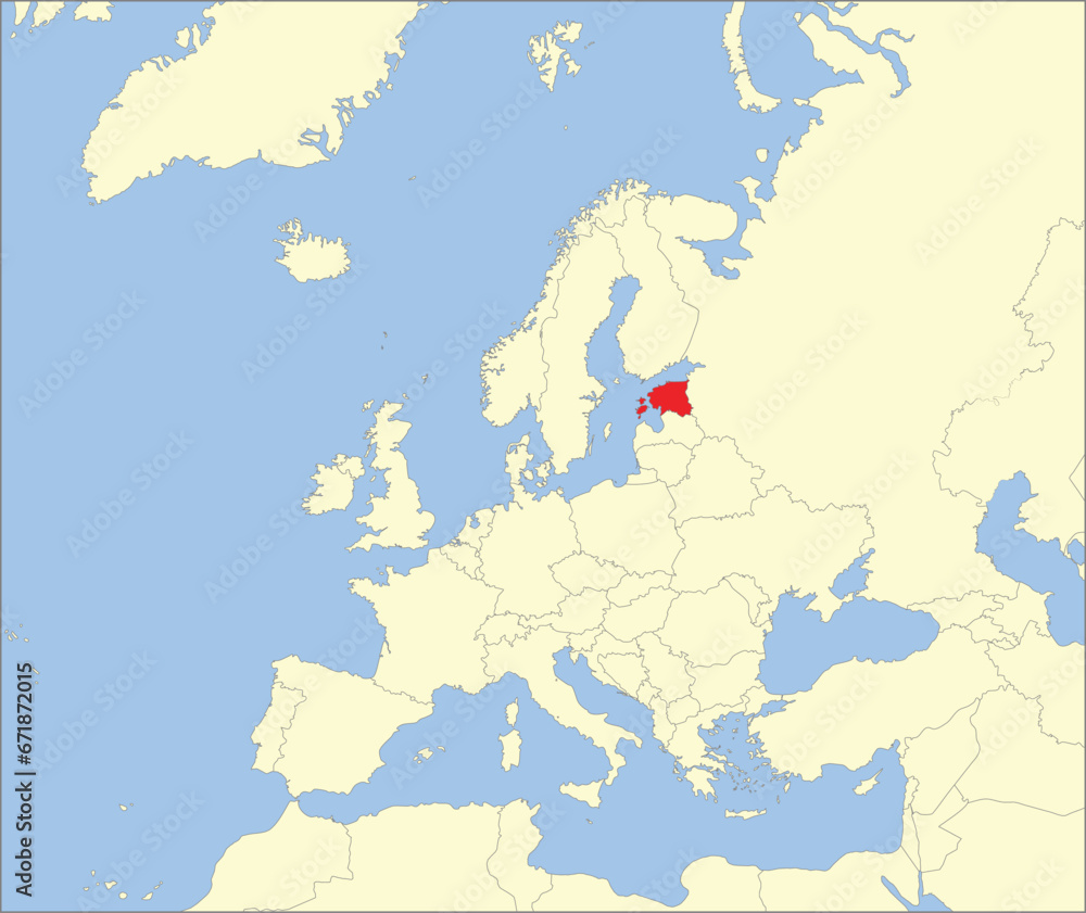 Red CMYK national map of ESTONIA inside detailed beige blank political ...