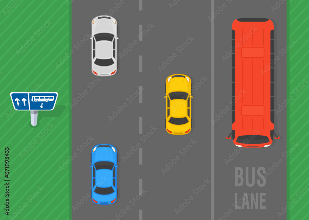 Safe driving tips and traffic regulation rules. Top view of a traffic ...