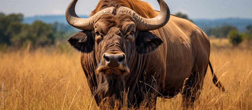 Buffalo that are relatively diminutive are positioned in immediate ...