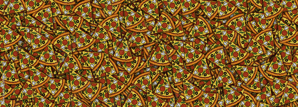 Cartoon pizza illustration slices hand drawn texture pattern background ...