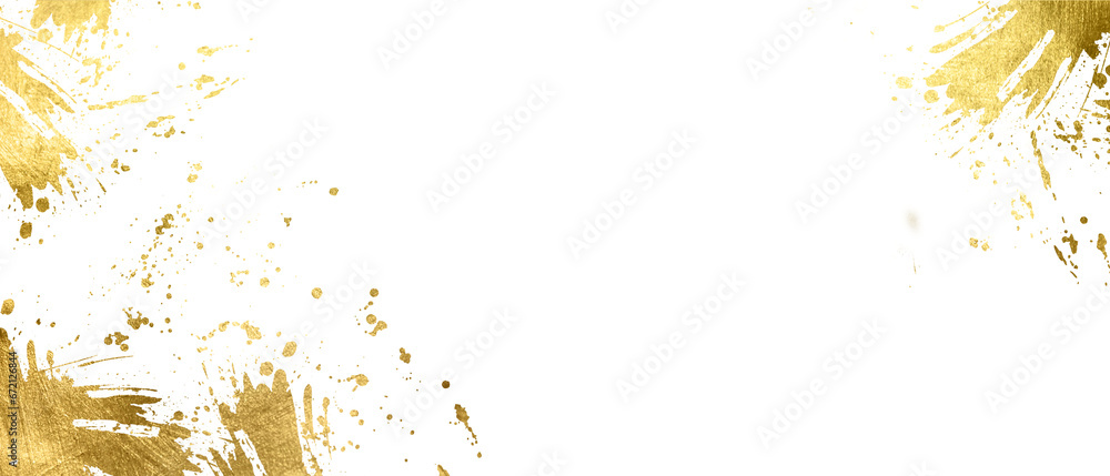 Gold sparkle splatter border . Gold Foil Frame Gold brush stroke on ...