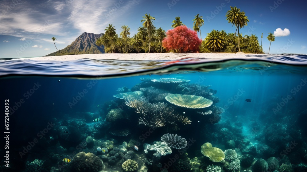 Coral reefs underneath the surface of an island Stock Photo | Adobe Stock