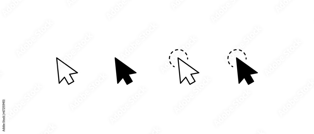 Computer mouse click cursor black arrow icons set. Cursor icon. Vector illustration. Mouse click ...