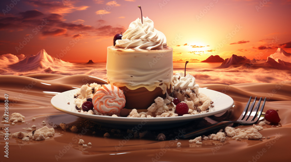 Ice Cream with Desert-themed Background, Perfect for Tempting ...