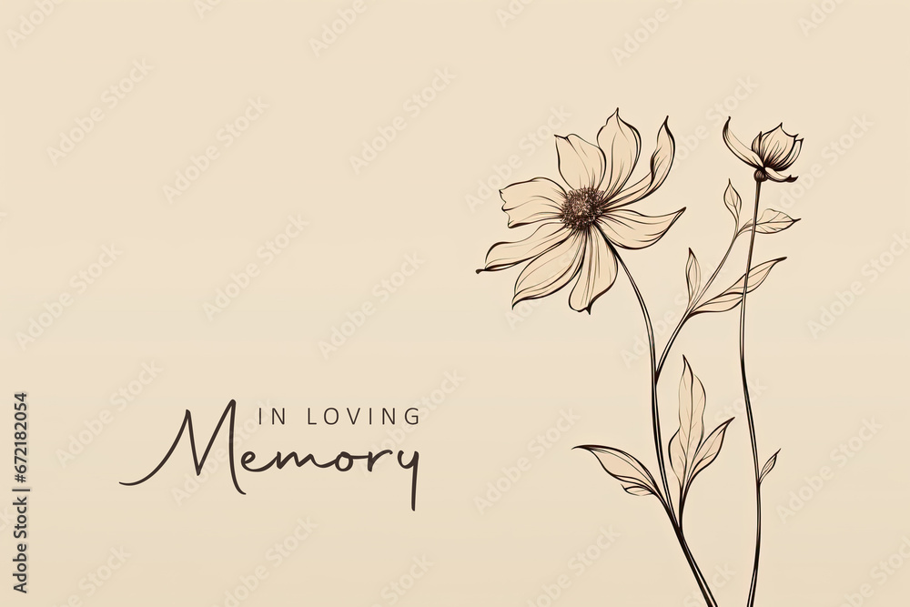 condolence card with flower outline in loving memory illustration Stock ...