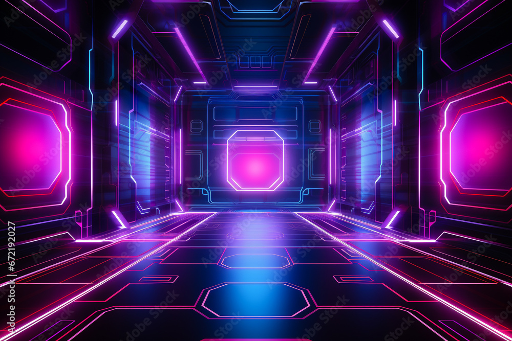 Technology virtual background. Gaming cyber backdrop, neon colored ...