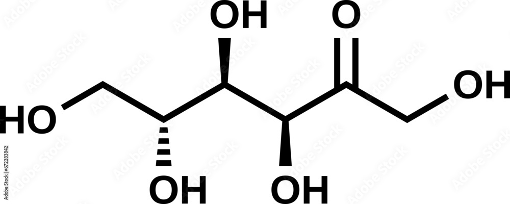 Keto-D-fructose C6H12O6 structural formula, open-chain form of fructose ...