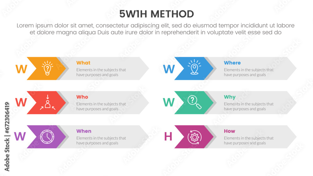 5W1H problem solving method infographic 6 point stage template with ...