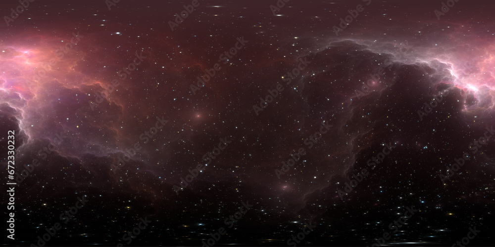 360 degree space background with nebula and stars, equirectangular ...