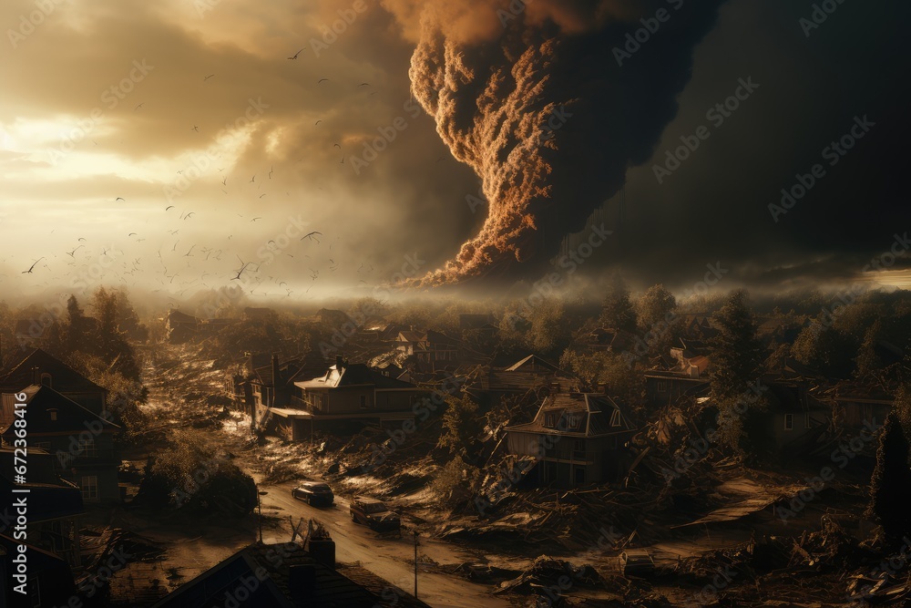 Dramatic thunderstorm tornado in Europe. natural disasters. destruction ...