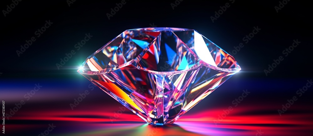 Diamonds on shiny black background, back light, shadows, caustic rays. 3D rendering illustration ...