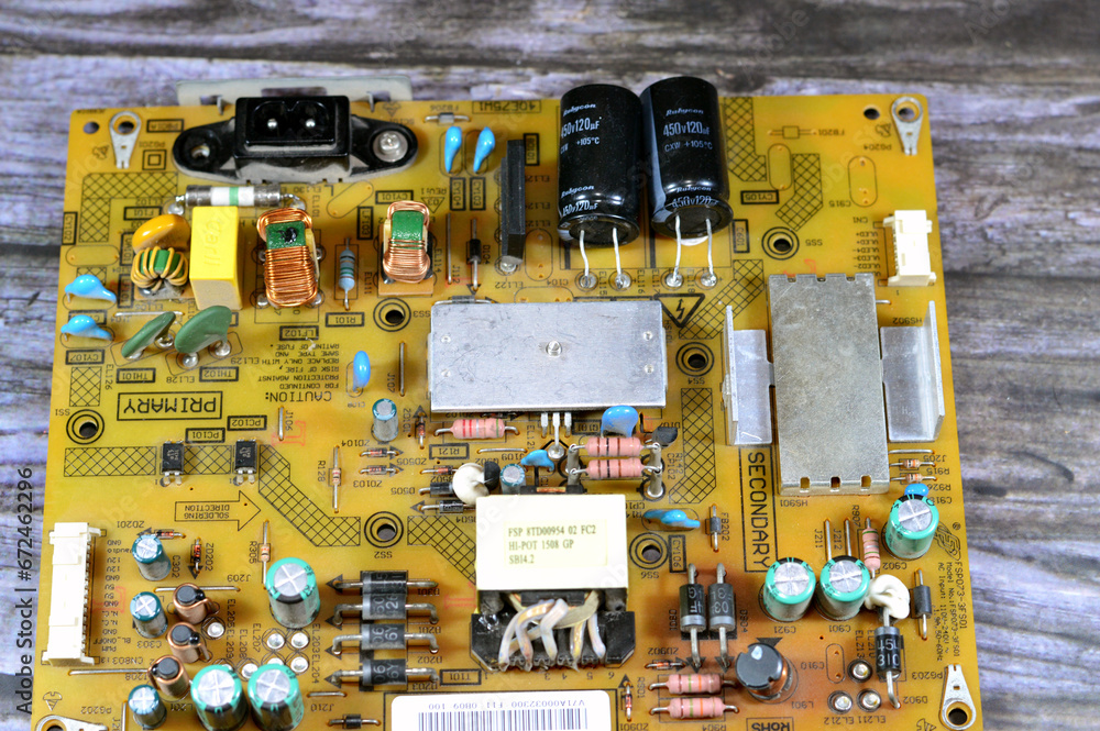 Cairo, Egypt, October 30 2023: interior of LED TV Television main board ...