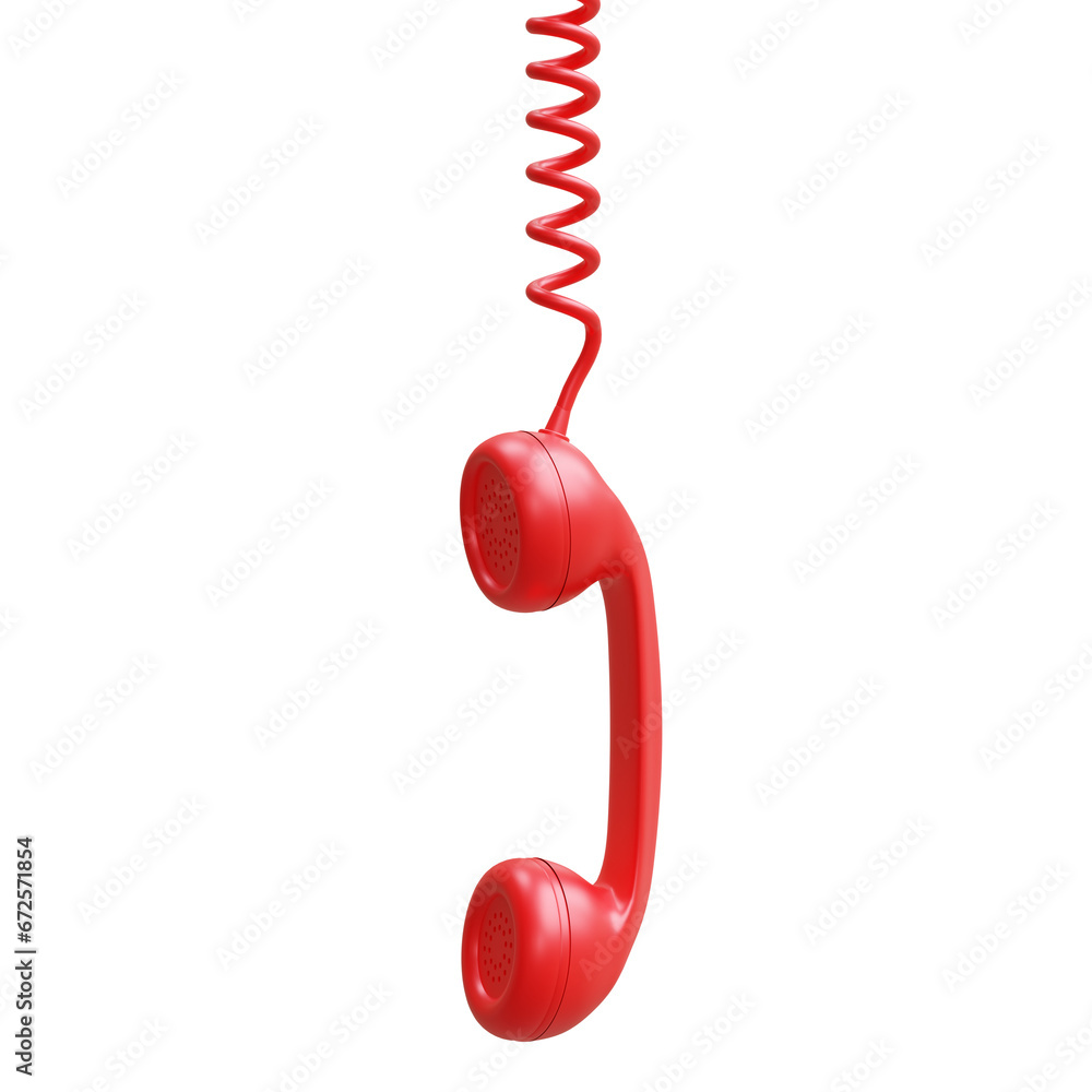 Red old telephone receiver isolated on white transparent background ...